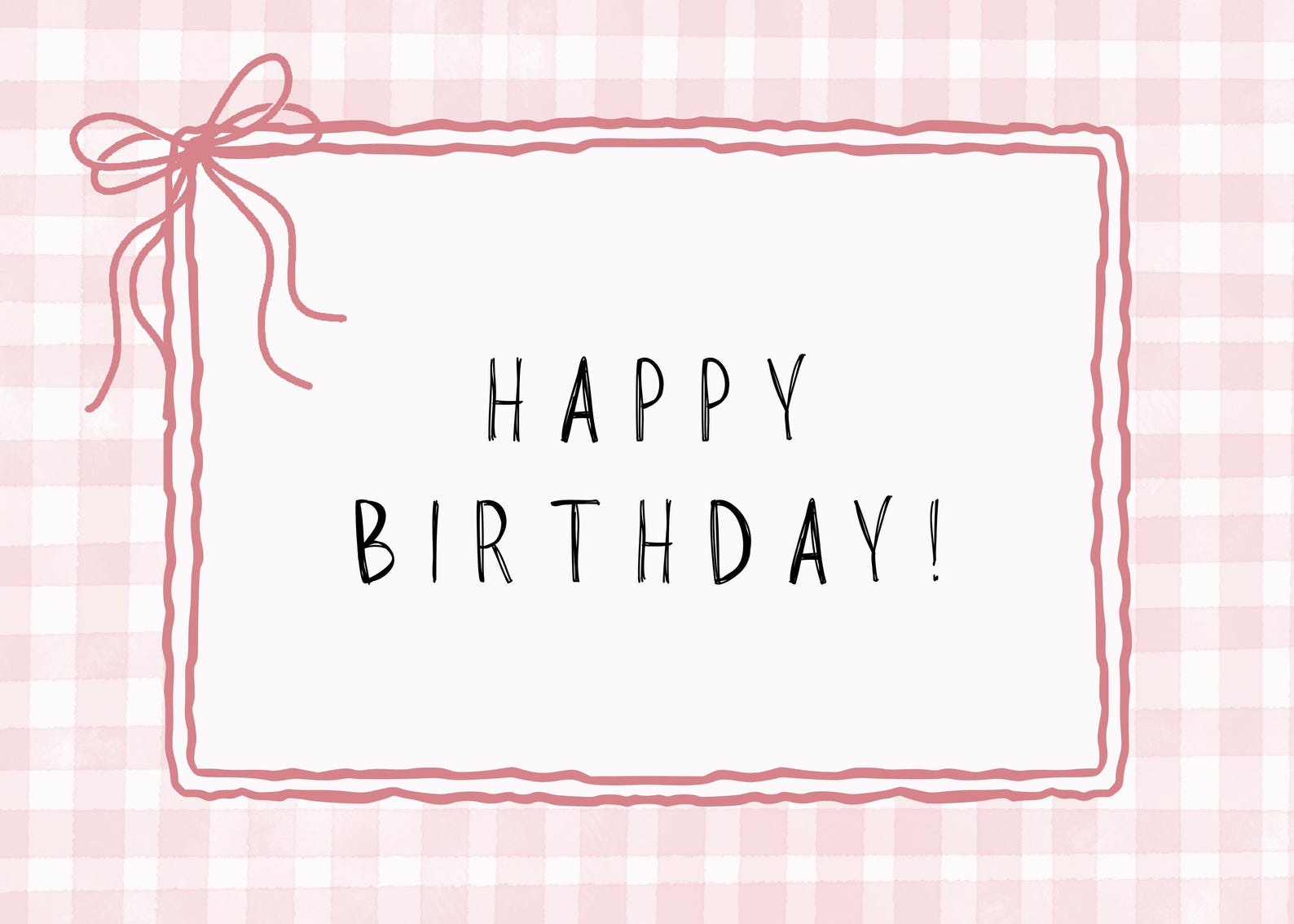 Pink Gingham Birthday Card | Feminine Bow Design (PDF & PNG ...
