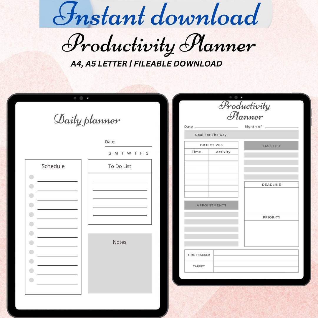 Productivity Planner, Printable Productivity Planer, Productivity Goal ...