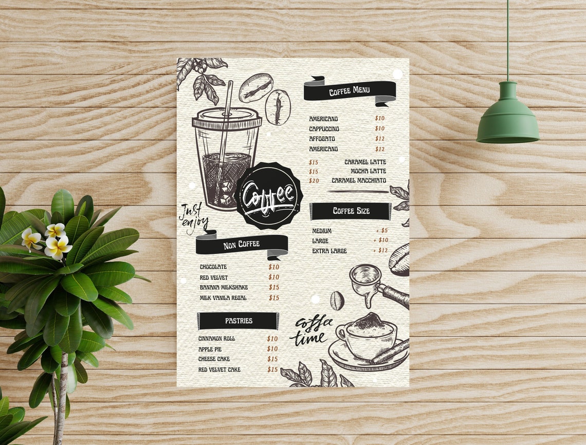Coffee Shop Menu Template Editable Cafe Menu Template - Etsy Canada