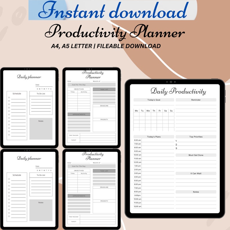 Productivity Planner, Printable Productivity Planer, Productivity Goal ...