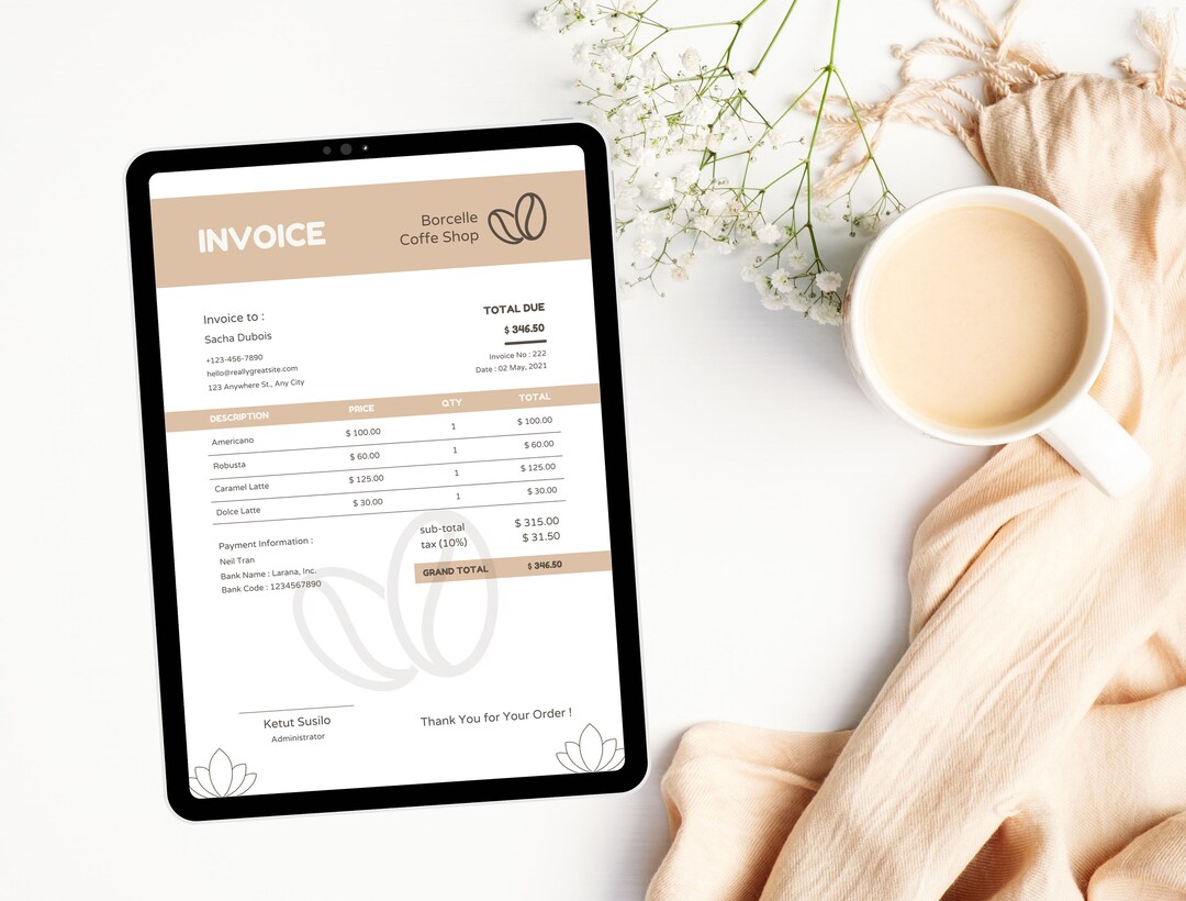 Coffee Shop Invoice Digital Template to Create Invoices for Their ...