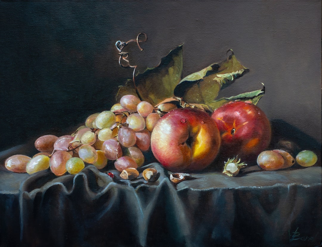 Original Still Life Oil Painting - Harvest Riches, Fruit & Wine - Etsy