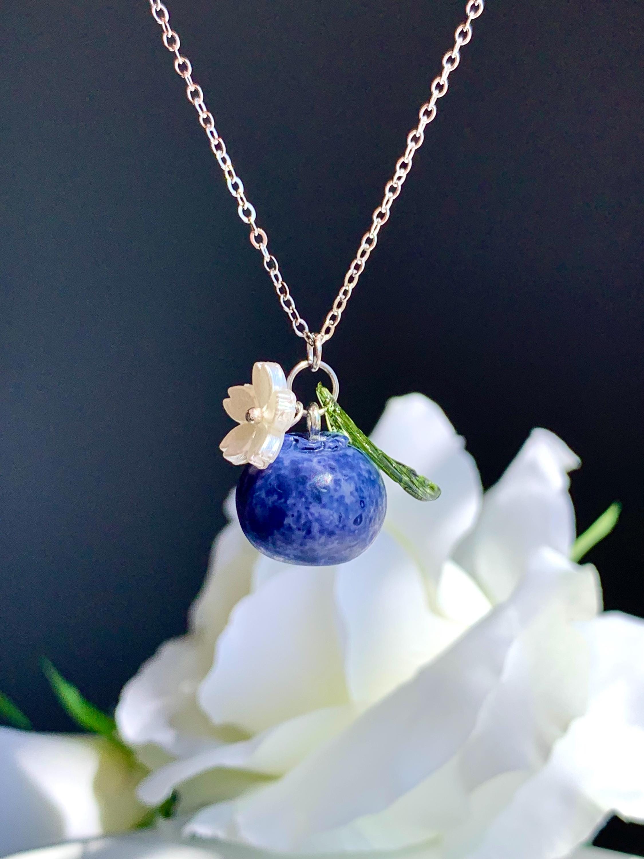 Resin Blueberry Pendant Necklace: White Gold Filled Chain, Fruit ,food ...