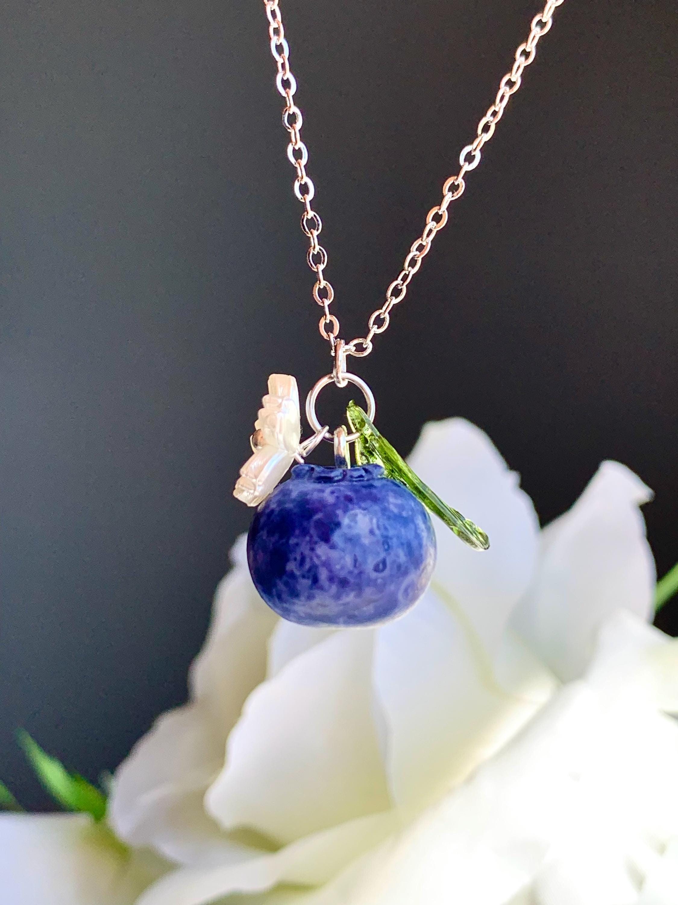 Resin Blueberry Pendant Necklace: White Gold Filled Chain, Fruit ,food ...