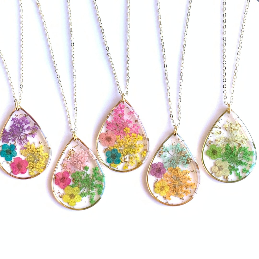 Handmade Pressed Real Flower Necklace: 14k Gold Filled Resin Jewelry - Etsy