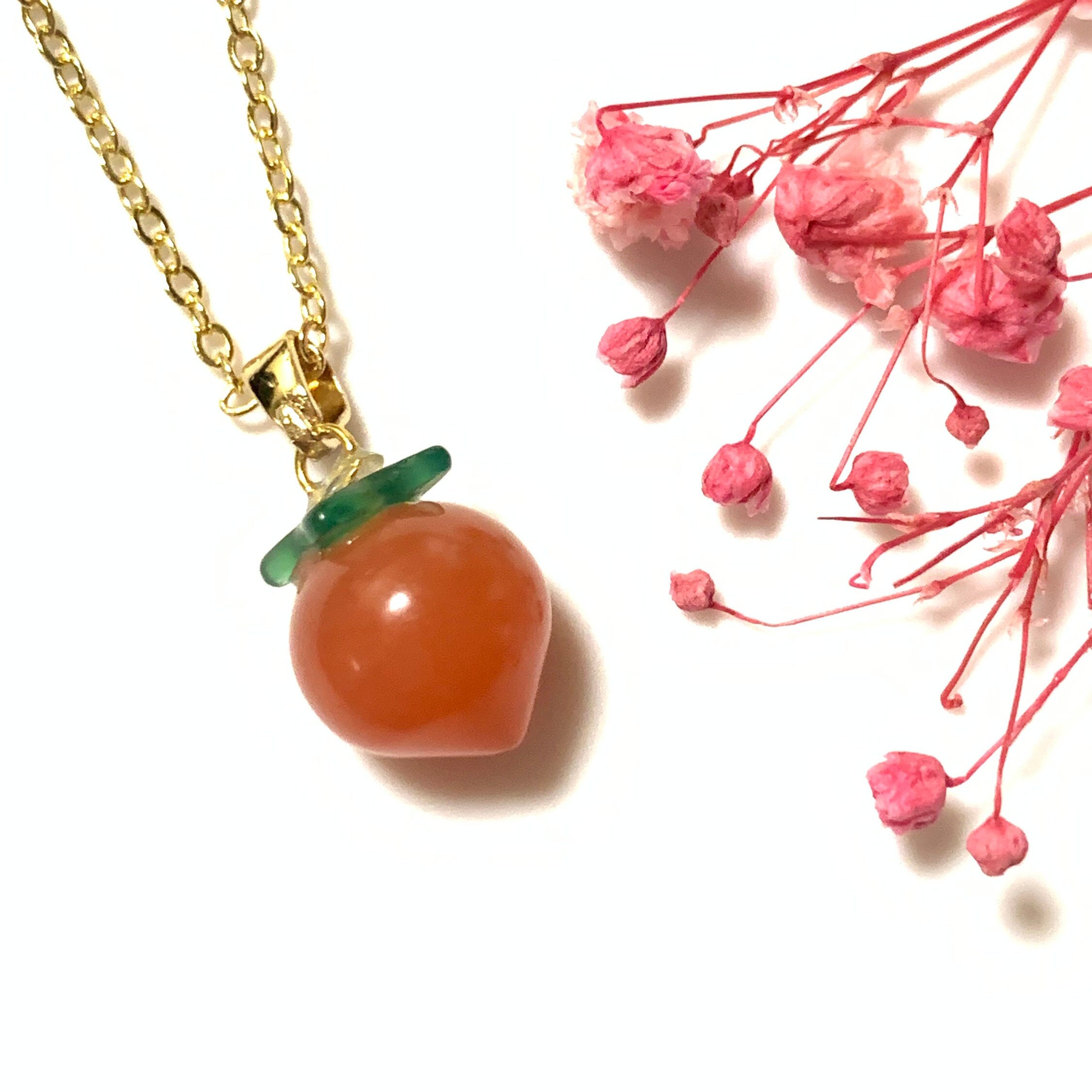 Agate Peach Pendant Necklace - 14k Gold Filled Chain - Etsy