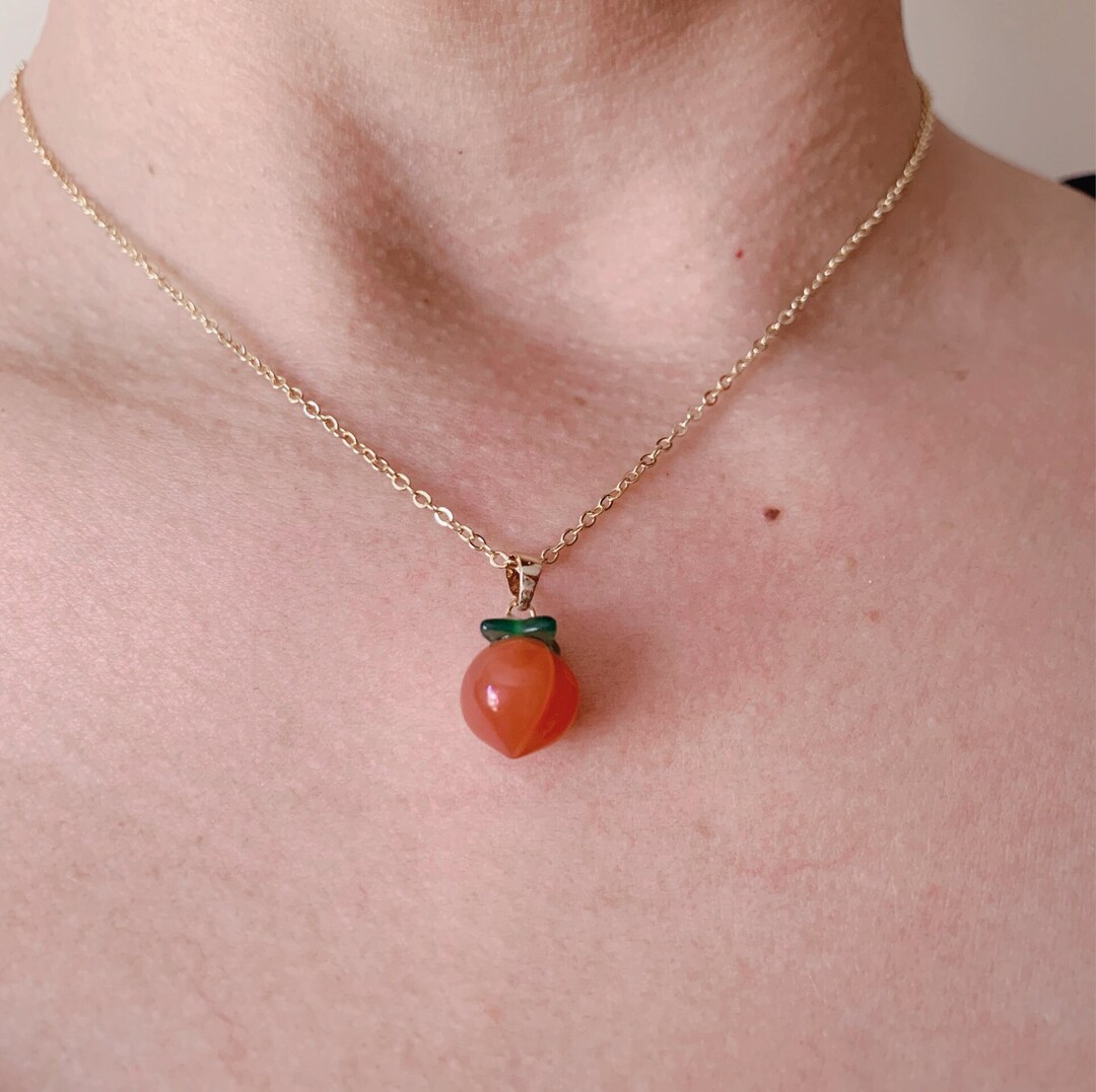 Agate Peach Pendant Necklace - 14k Gold Filled Chain - Etsy