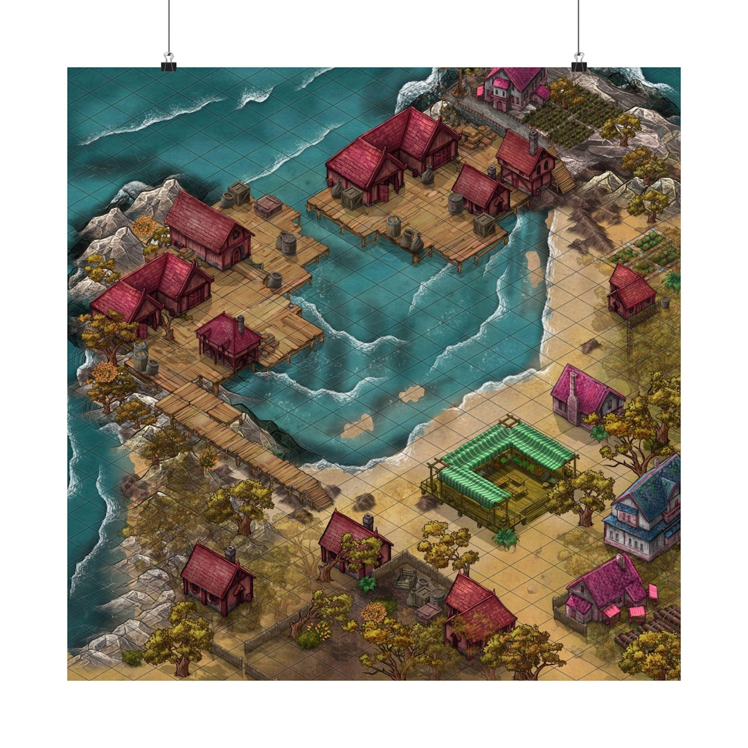 Isometric Coastal Village Battlemap Poster (28x28) - Etsy
