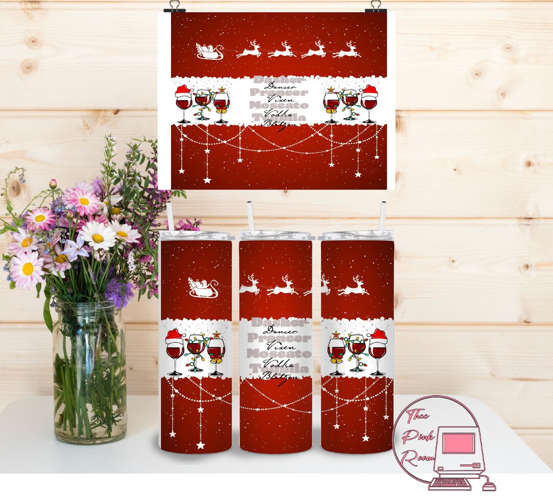 Christmas Tumbler Wrap PNG, Dasher Dancer, Moscato Vodka, Christmas ...