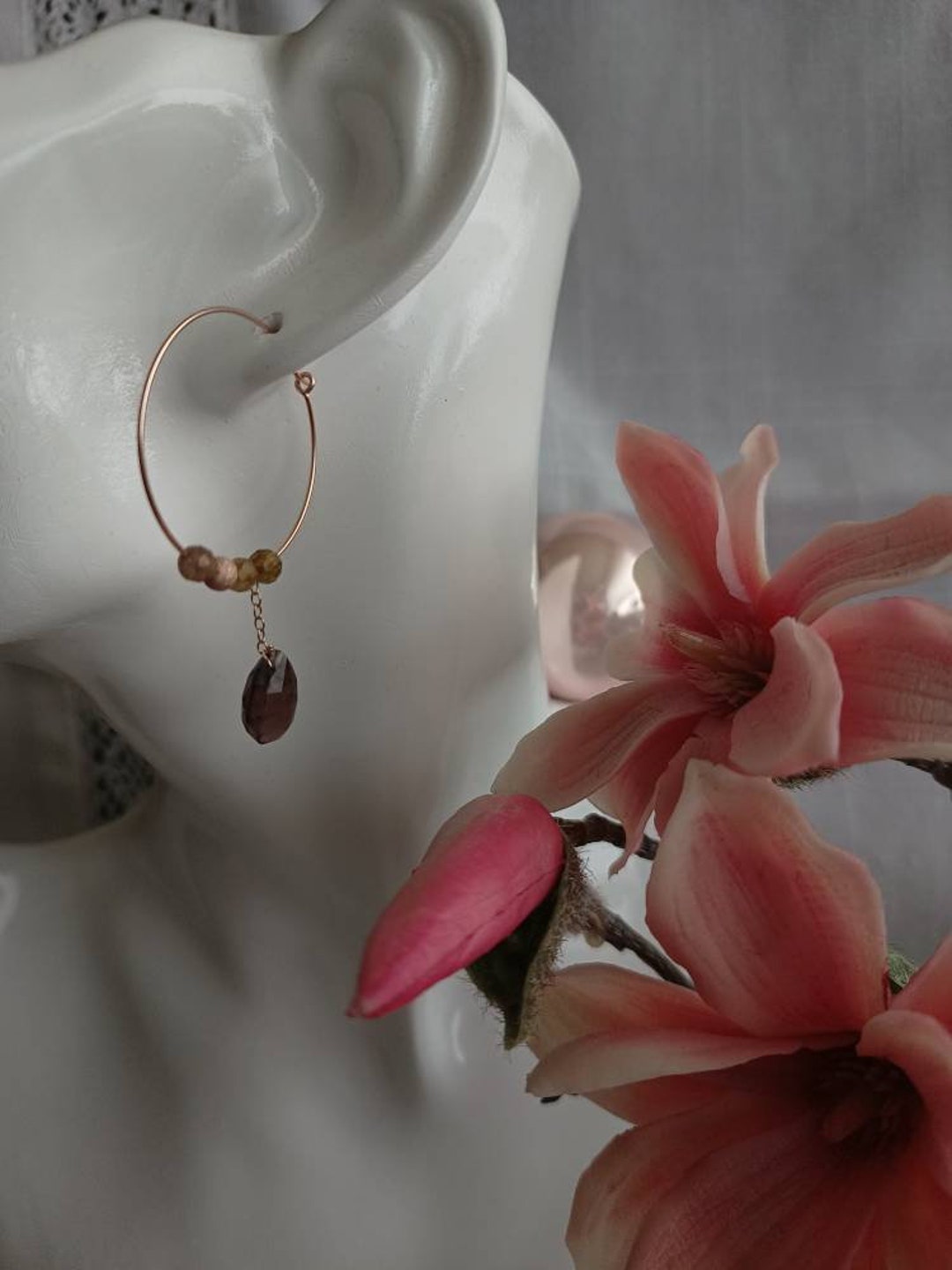 Hoop Earrings 14K Rose Gold Filled With Real AAA Tourmaline - Etsy