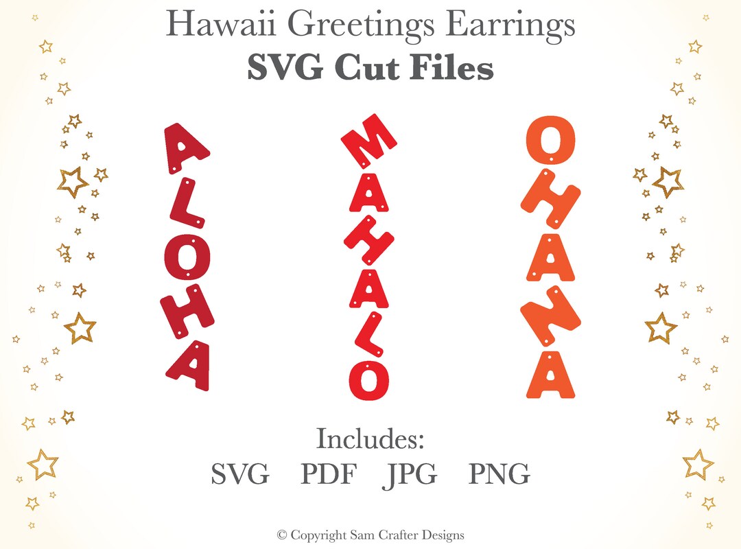 Earring SVG Template Cut Files Hawaii Greetings Letters Aloha Mahalo ...