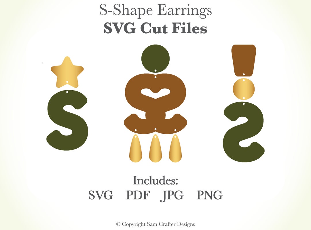 Unique S Letter Shape Earrings Design DIY Easy SVG Pdf PNG Cut Files ...
