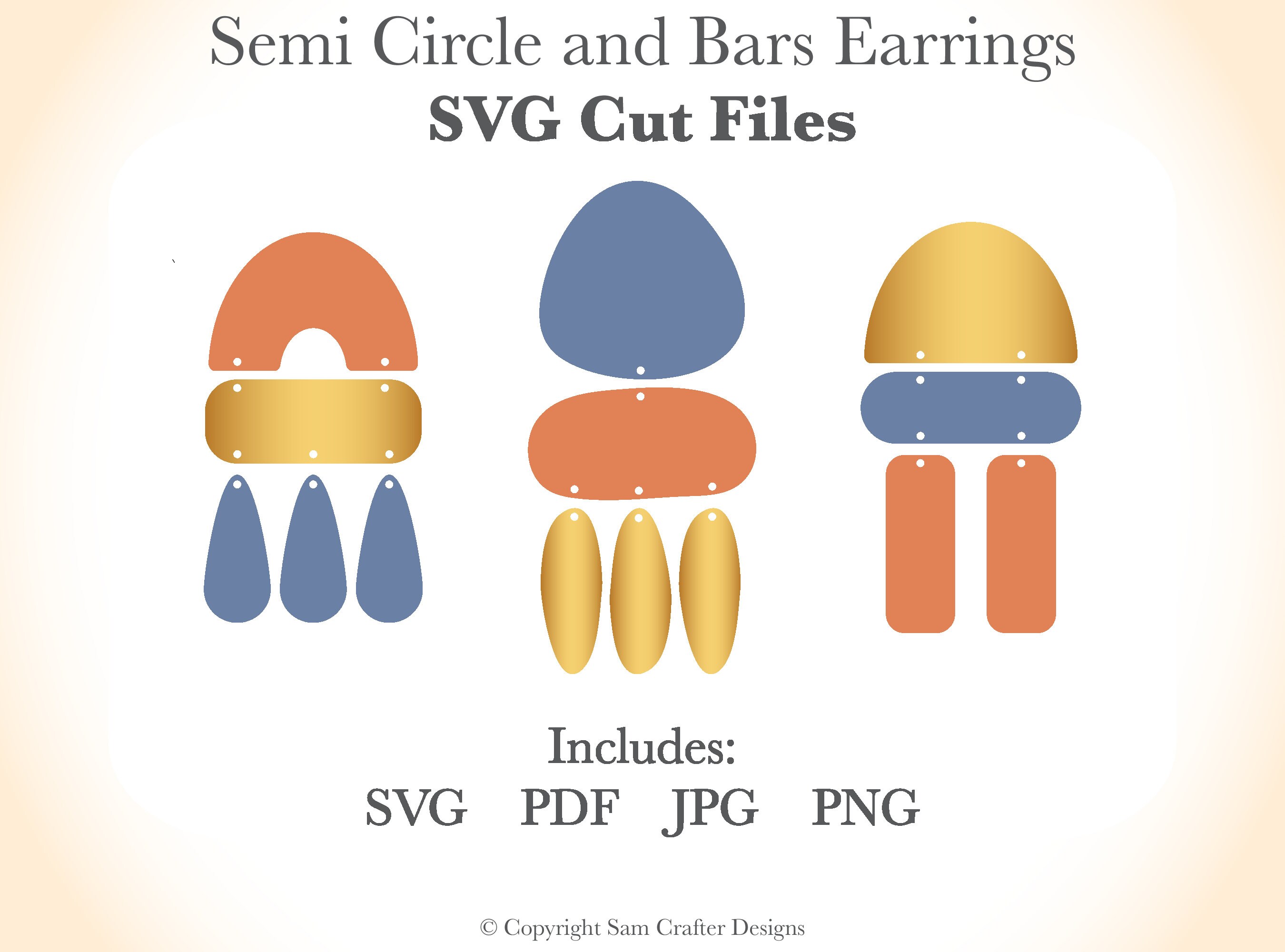 Half Circle Shape With Hanging Bars Earrings SVG Cut Files Design Wood ...