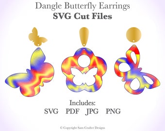 Butterfly Cut Out Earrings Design DIY Easy SVG Pdf PNG Cut Files Wood Leather Acrylic Glowforge ...