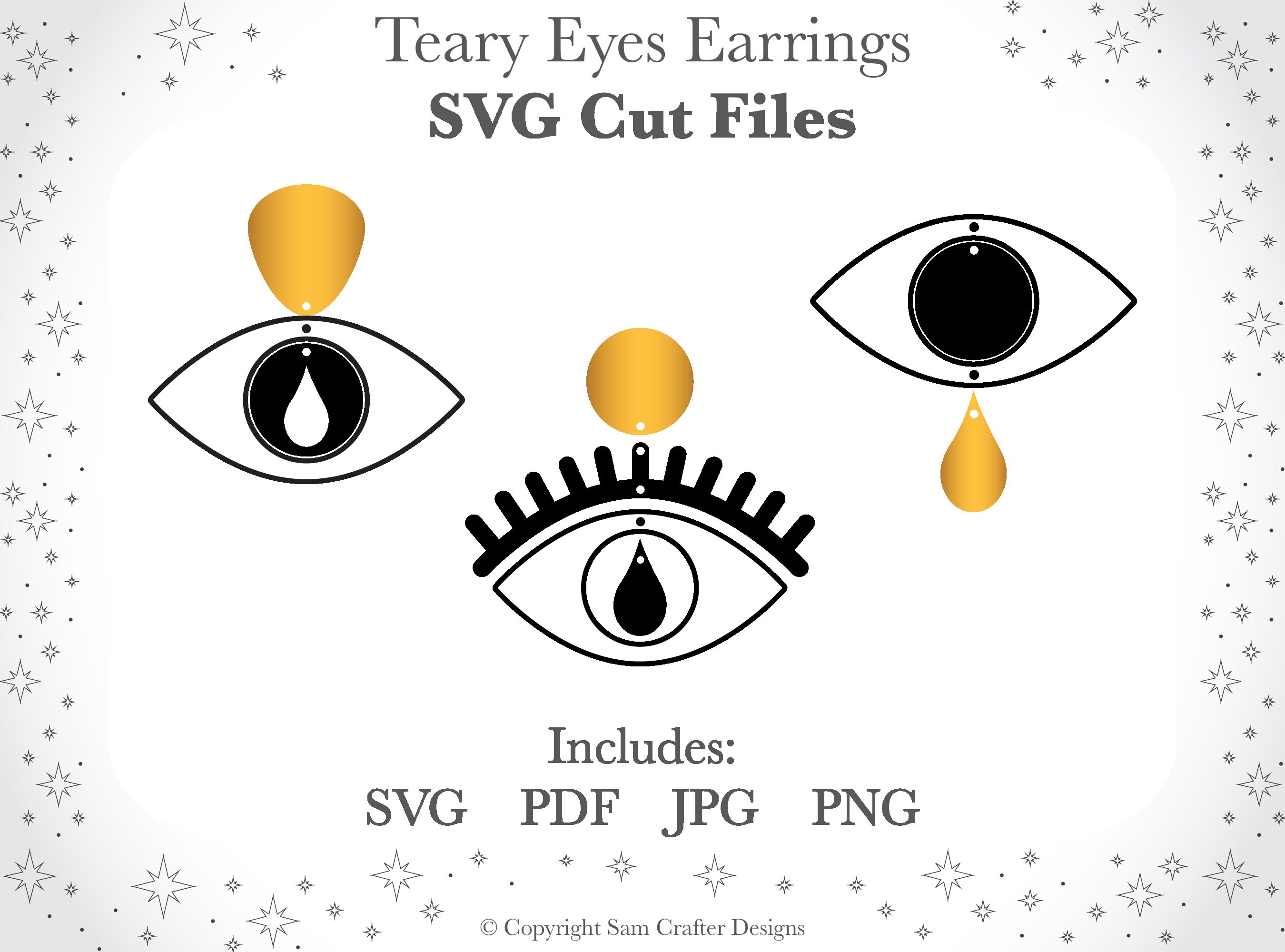 Eyes With Tears Crying Rain Drops Earrings DIY SVG Pdf PNG Cut File ...