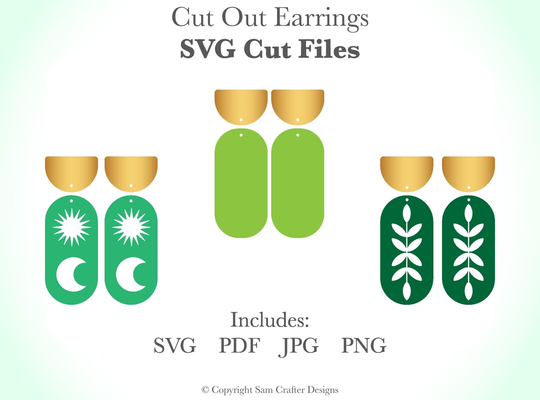 Oblong Shape Nature Inspired Sun Moon Leaves Cut Out Earrings SVG Cut ...