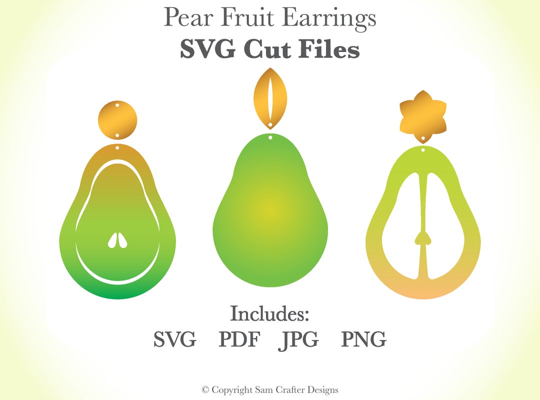 Fruits Pear Shape With Cut Outs and Leaf DIY Earrings Easy SVG Template ...