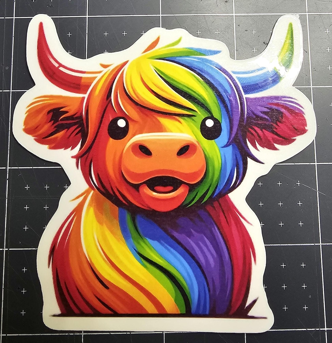 Adorable Rainbow Pride Highland Cow Waterproof Sticker FREE Shipping - Etsy