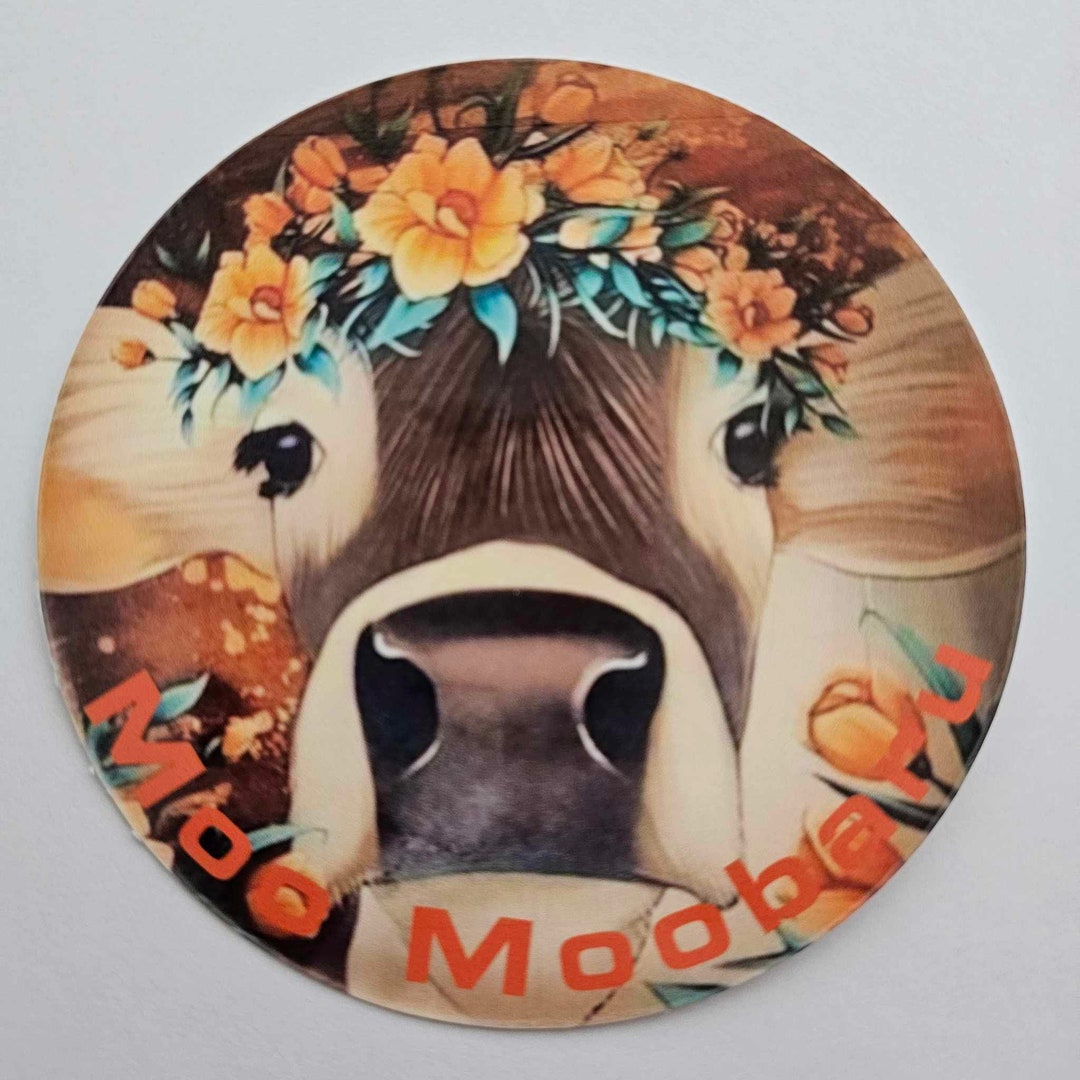 ONE 4 Round Moo Moo Cow Waterproof Sticker FREE Shipping - Etsy