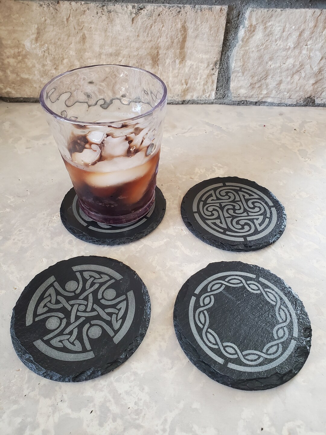 Round Slate Celtic Knot Coasters - Etsy