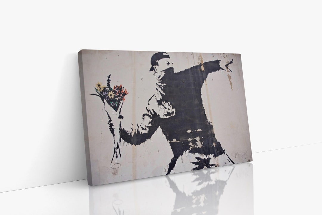 Banksy's Rage, the Flower Thrower Canvas Wall Art, Urban Style Canvas ...