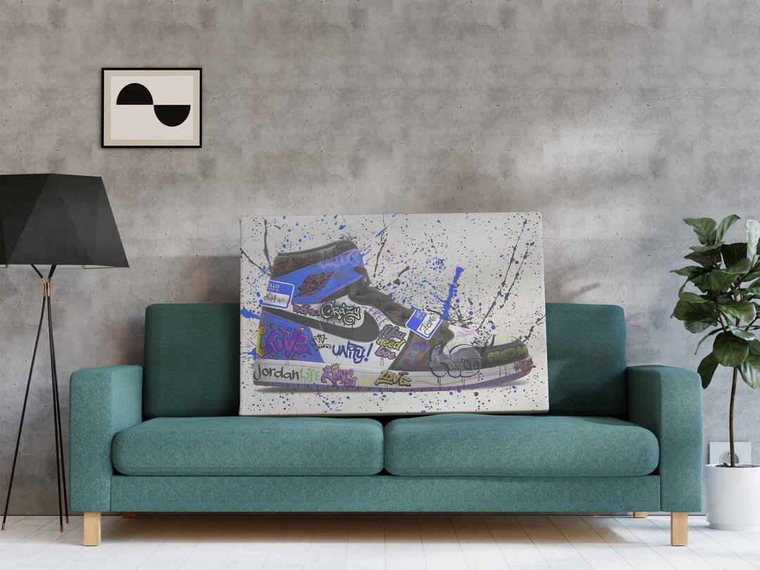 Graffiti Blue Jordans Canvas Wall Art, Urban Style Canvas, Graffiti ...