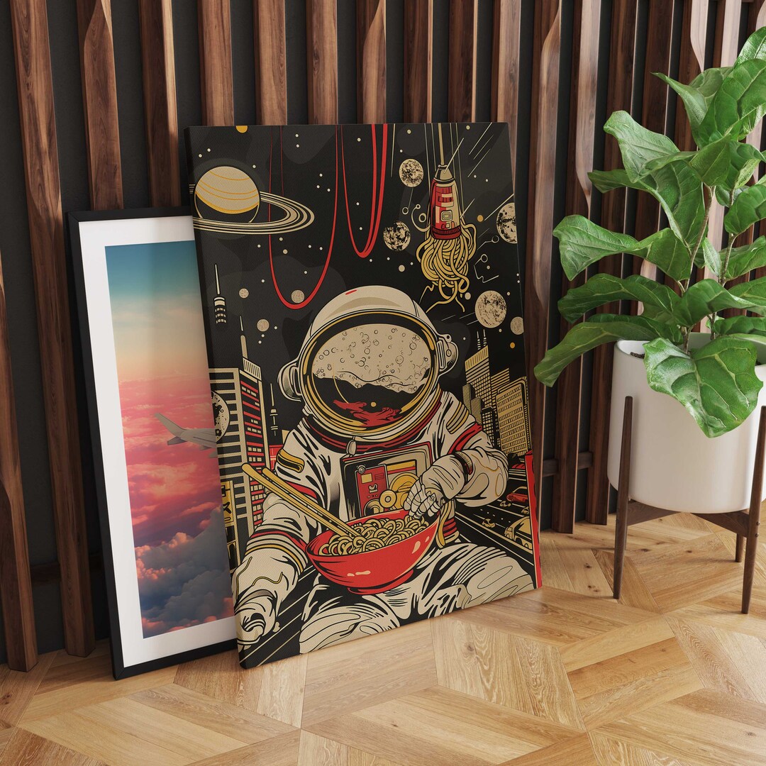 Spaghetti in Space Canvas Wall Art, Modern Wall Art, Astronaut Art ...