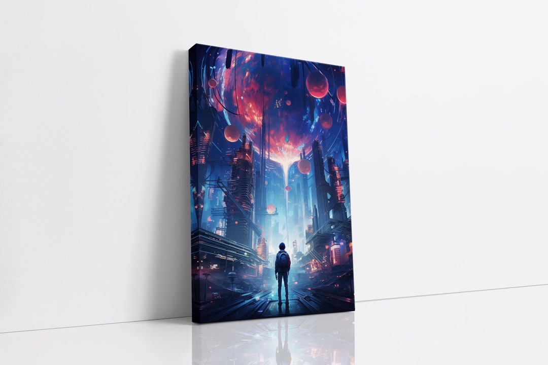 Sci-fi World Canvas Wall Art, Space Art, Cyberpunk Art, Futuristic Art ...