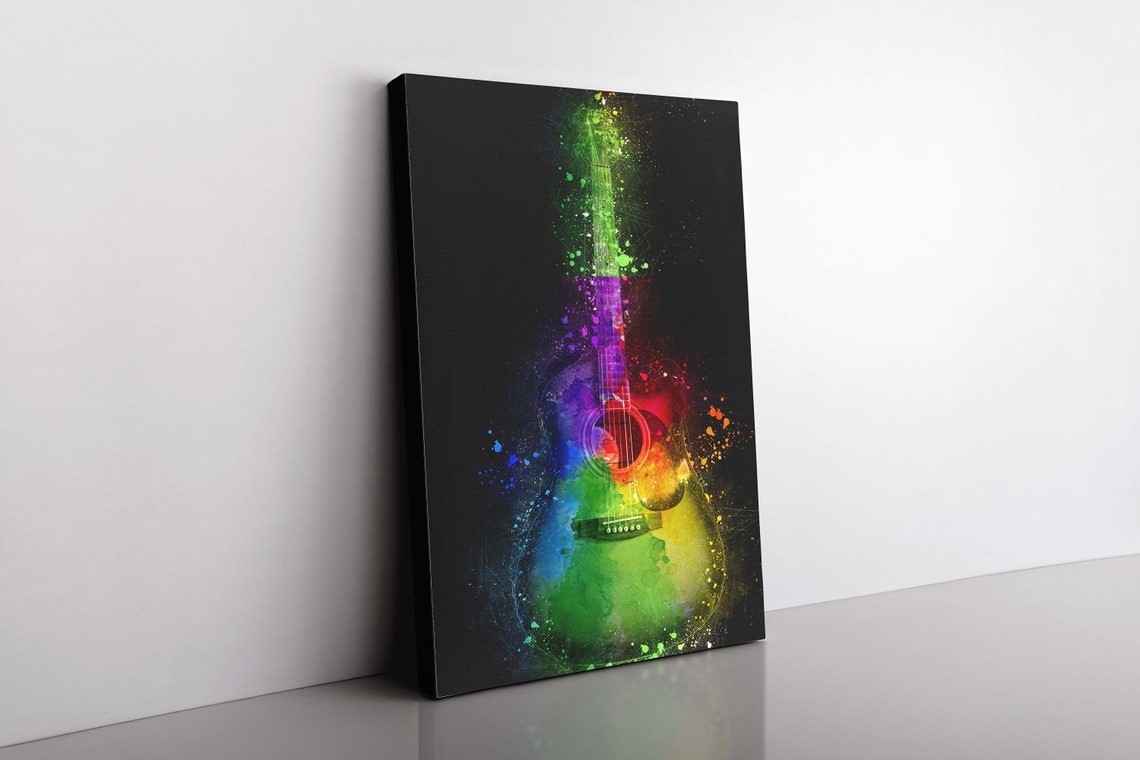 Colourful Guitar Splatter Canvas Wall Art, Urban Style Canvas, Graffiti ...