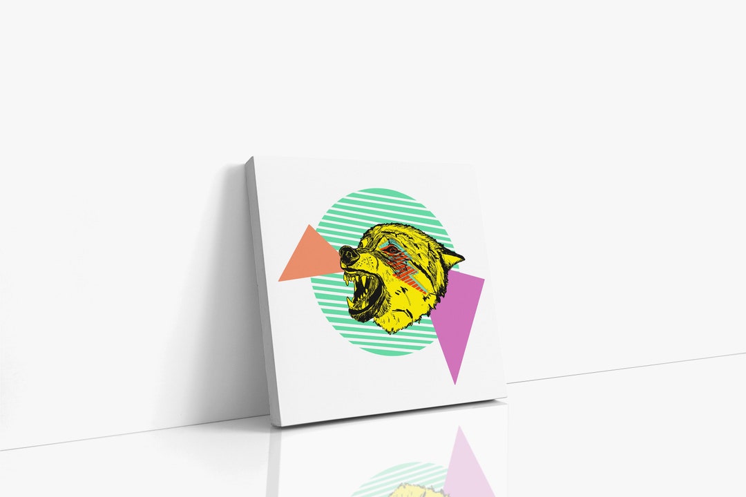 Yellow Heavy Metal Glam Wolf Canvas Wall Art, Urban Style Canvas, Retro ...