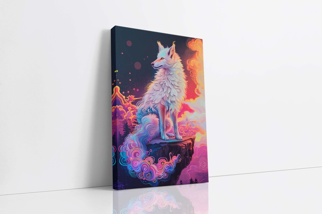 Dream Fox Canvas Wall Art, Anime Wall Art, Vaporwave Art, Animal Canvas ...