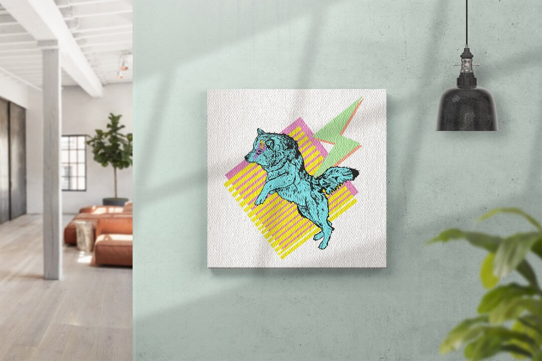 Blue Heavy Metal Glam Wolf Canvas Wall Art, Urban Style Canvas, Retro ...