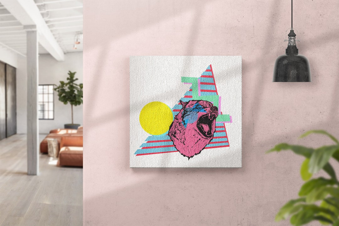 Pink Heavy Metal Glam Wolf Canvas Wall Art, Urban Style Canvas, Retro ...