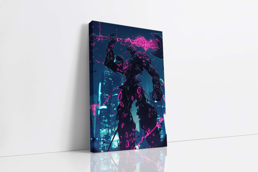 Cyber Villain Canvas Wall Art, Vaporwave Wall Art, Anime Art, Cyber ...