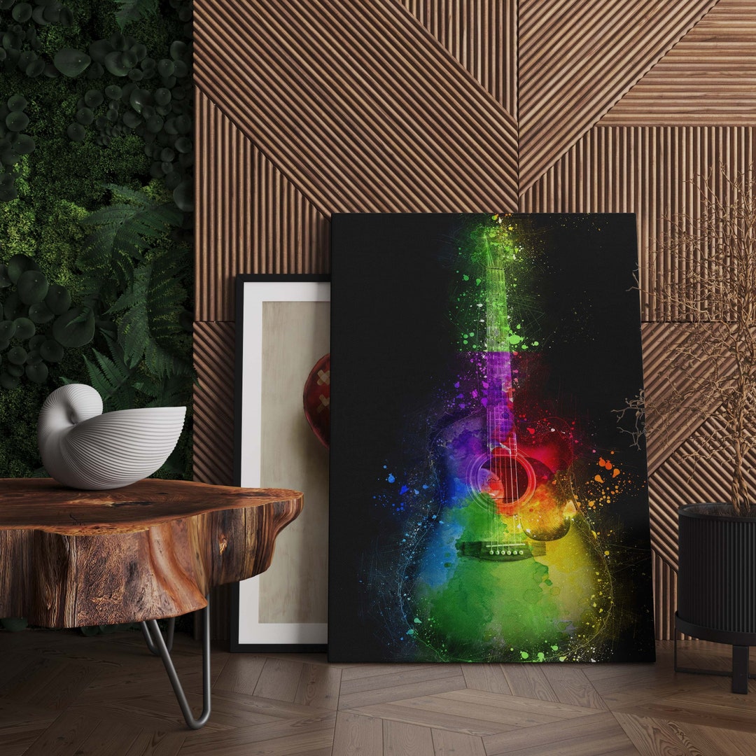 Colourful Guitar Splatter Canvas Wall Art, Urban Style Canvas, Graffiti ...