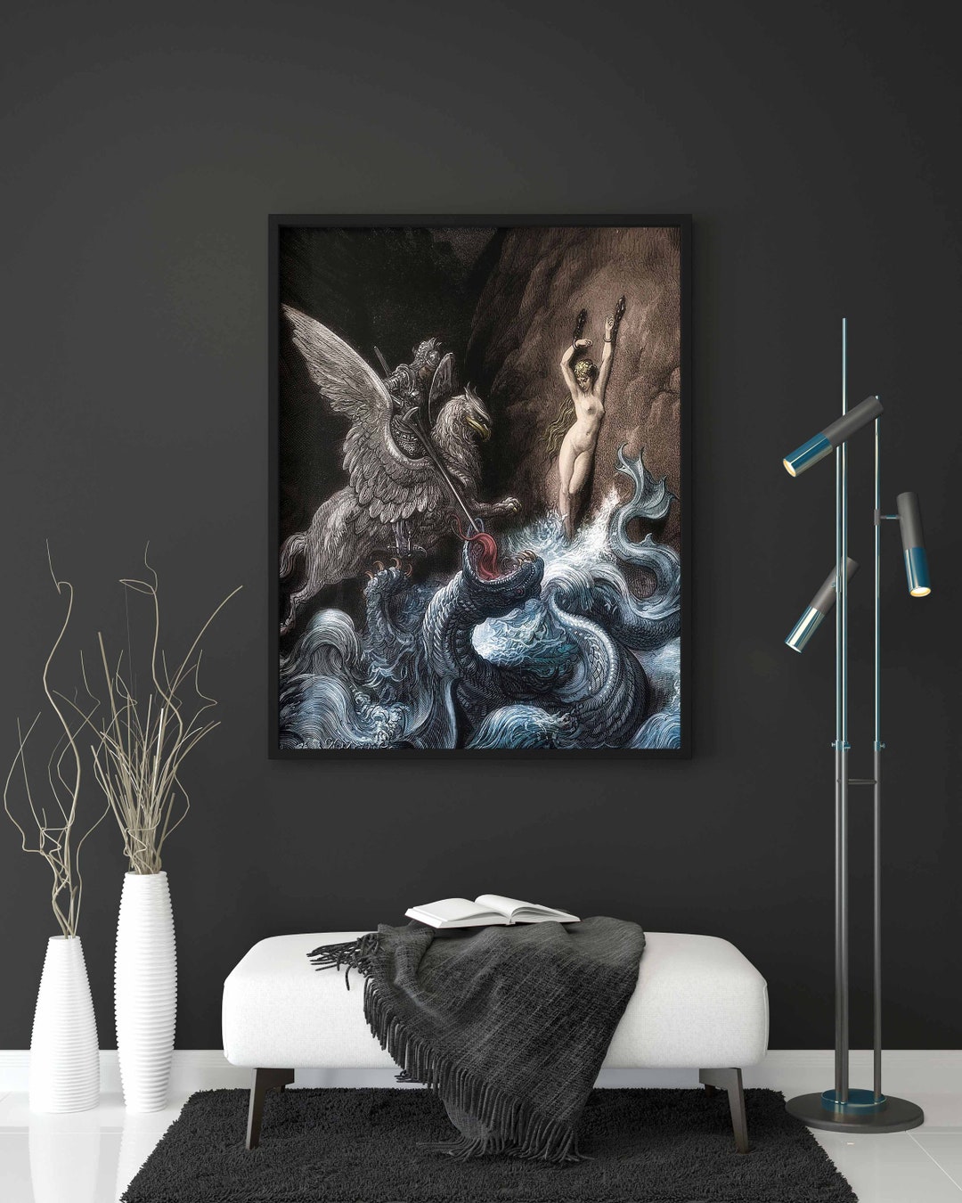 Ruggiero Rescuing Angelica Canvas Wall Art, Modern Wall Art, Feminine ...