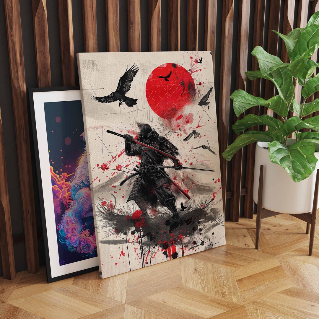 Katanas and Crows Canvas Wall Art, Japanese Wall Art, Warrior Canvas ...