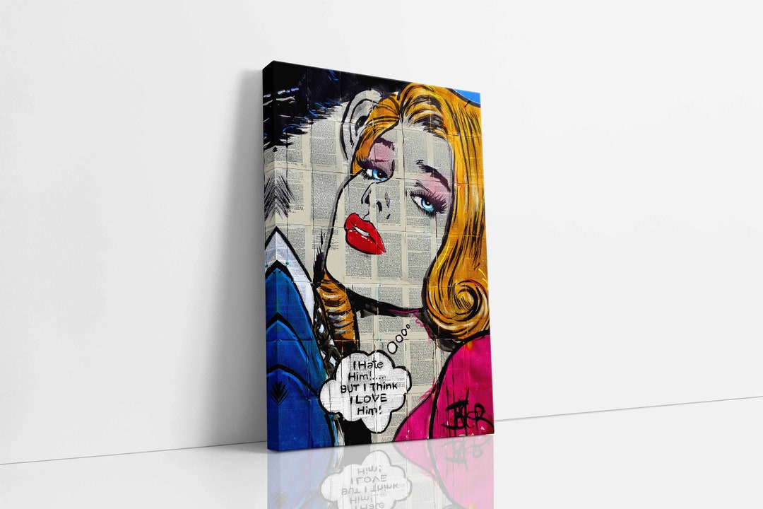 Love Hate Pop Loui Jover Canvas Wall Art, Urban Style Canvas, Modern ...