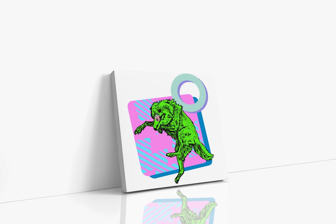 Neon Heavy Metal Glam Wolf Canvas Wall Art, Urban Style Canvas, Retro ...