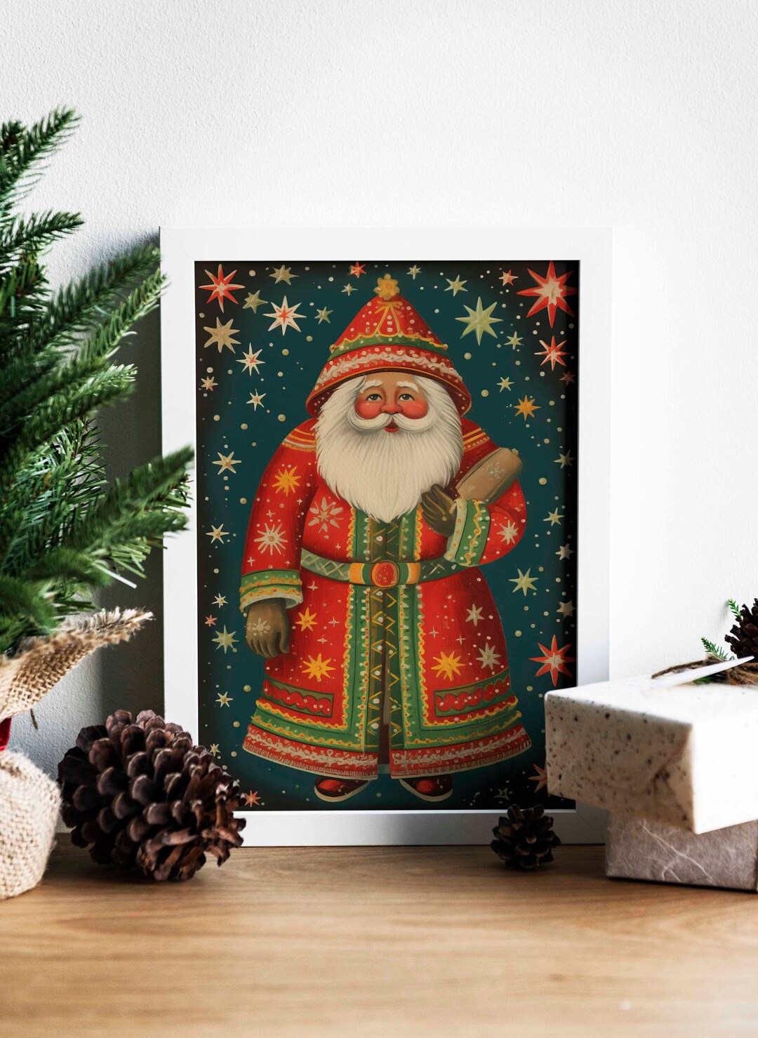 Folksy Santa Claus Canvas Wall Art, Christmas Card Art, Kids Wall Art ...