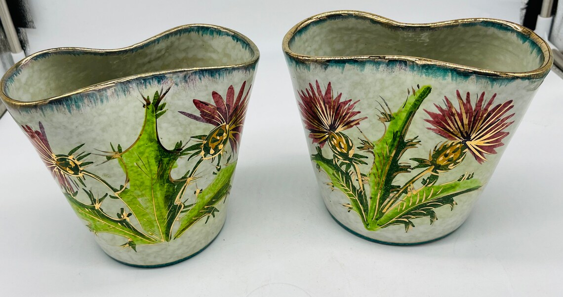 Pair of Vintage, Italian, Thistle, Pinch Top, Numbered Vases - Etsy