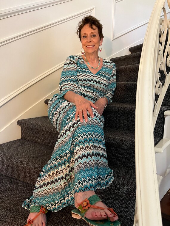 Vintage Nikki Poulos Maxi Dress with Gorgeous Teal Un… - Gem