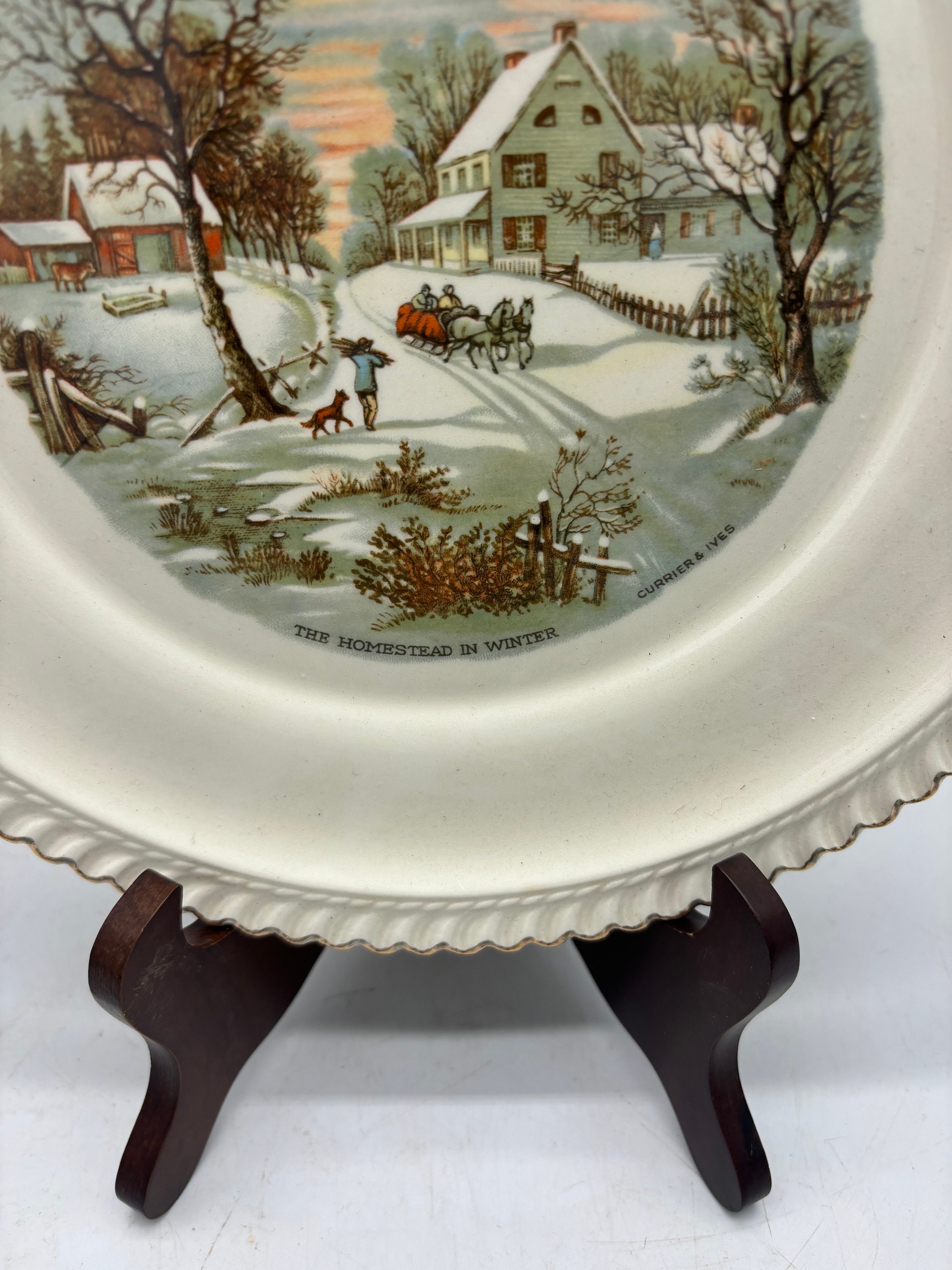 Lovely Harkerware 10” Cake Plate and Matching Server. Currier and Ives ...