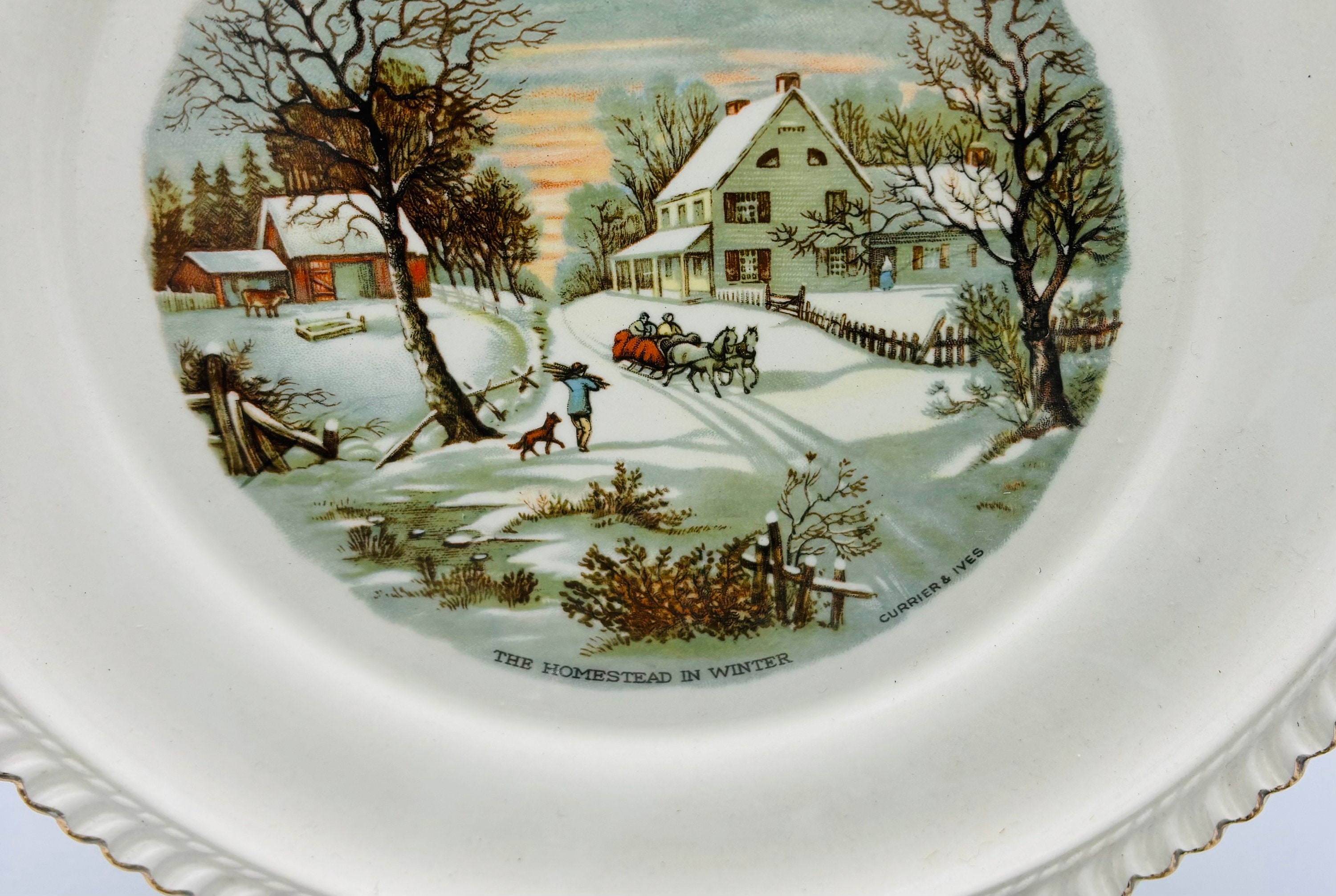 Lovely Harkerware 10” Cake Plate and Matching Server. Currier and Ives ...