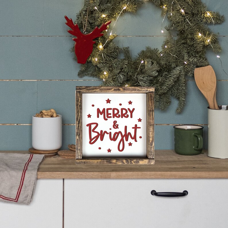 Christmas Sign Wooden Merry and Bright 3d, Christmas Wall Decor, Rustic ...