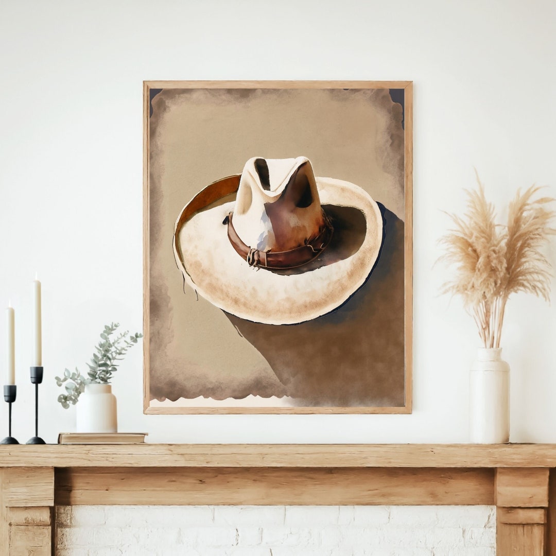 Western Cowboy Hat Neutral Wall Art Print, Southwest Vintage Digital ...