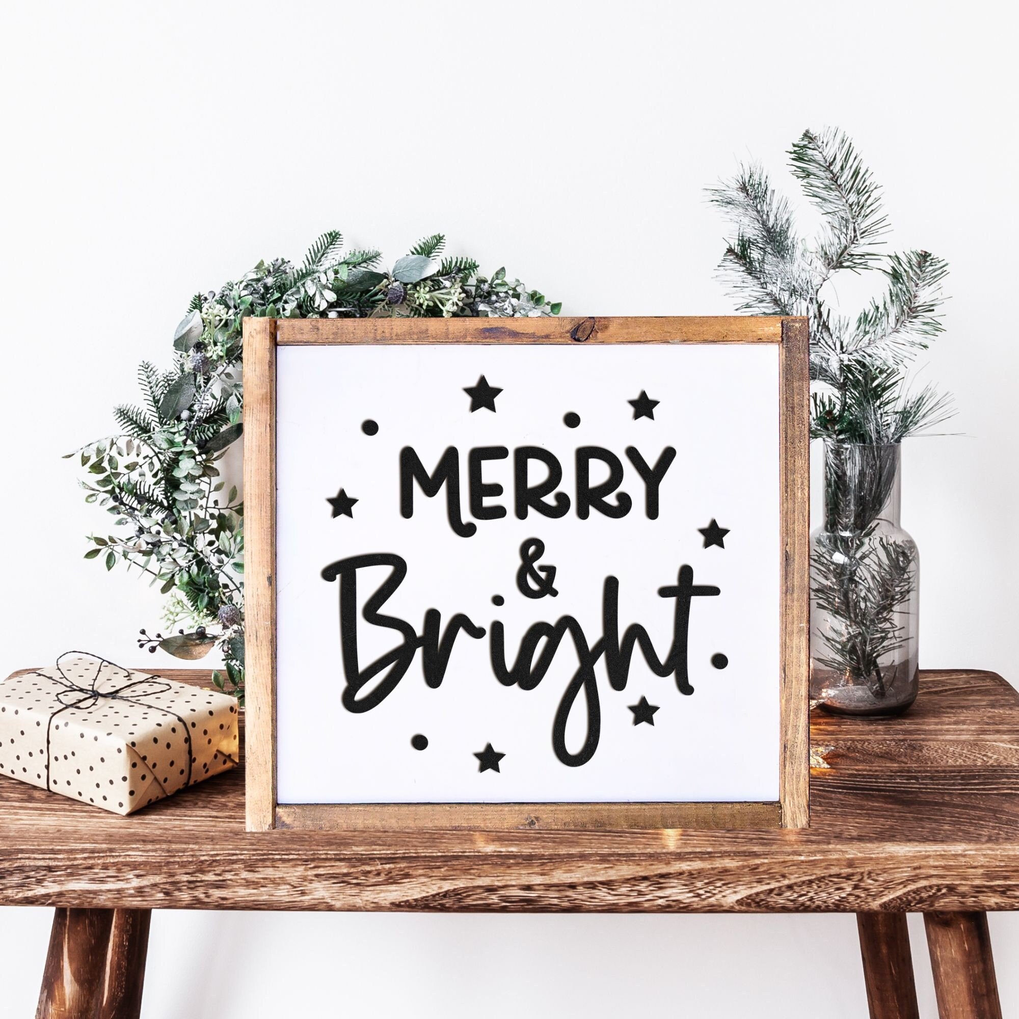 Christmas Sign Wooden Merry and Bright 3d, Christmas Wall Decor, Rustic ...
