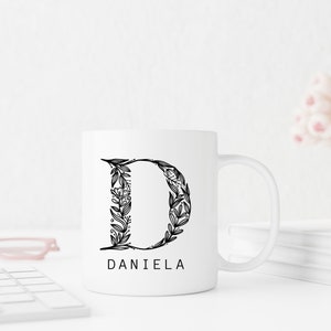 Personalized Floral Initial Mug, Minimalist Custom Name Mug, Monogram ...