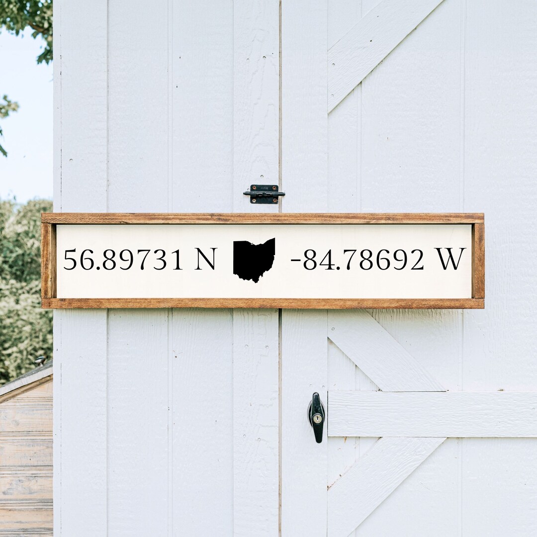 Home Coordinates and State Wood Sign, Latitude Longitude Sign ...