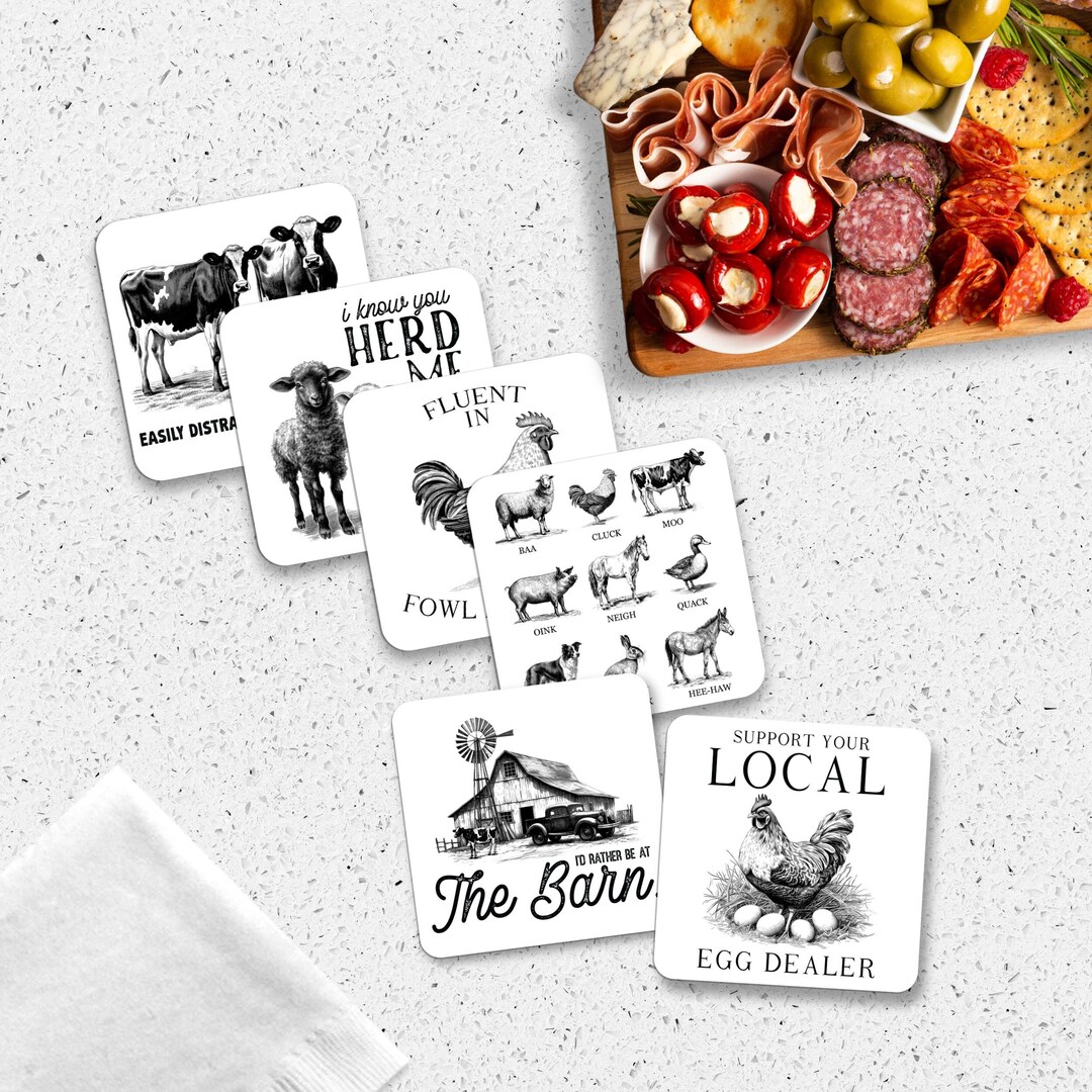 Vintage Farm Animals Coasters Set, Western Kitchen Decor, Farmhouse ...
